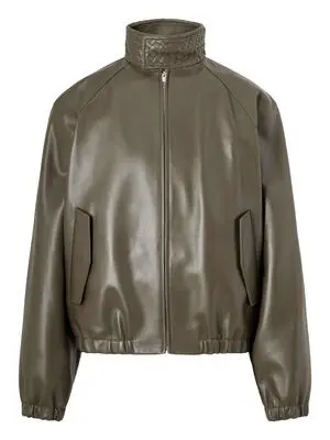 Bottega Veneta Leather Blouson Jacket With Intrecciato Trim - Green