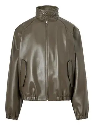 Bottega Veneta Leather Blouson Jacket With Intrecciato Trim - Green