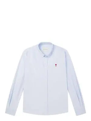 AMI Paris Logo-embroidered Cotton Oxford Shirt - Blue