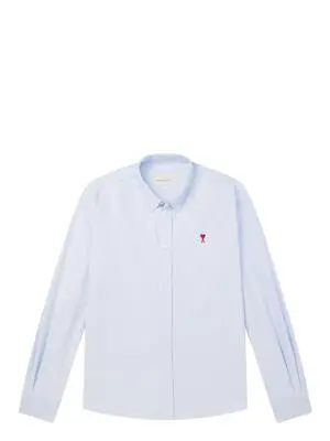 AMI Paris Logo-embroidered Cotton Oxford Shirt - Blue
