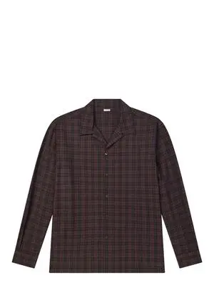 A.PRESSE Camp-collar Checked Silk Shirt - Brown