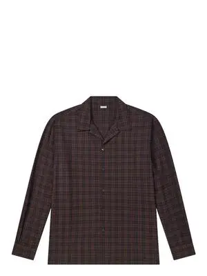 A.PRESSE Camp-collar Checked Silk Shirt - Brown