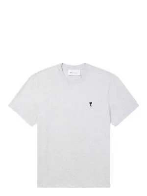 AMI Paris Logo-Embroidery Cotton-Jersey T-shirt Gray