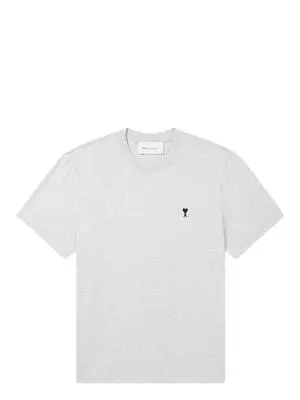 AMI Paris AMI PARIS - Logo-Embroidery Cotton-Jersey T-shirt - Men - Gray - XS Gray
