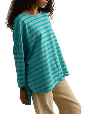 Free People We The Free Two Sense Striped Long Sleeve Top - Blue