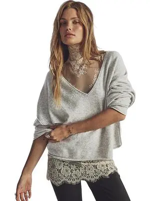Free People FREE PEOPLE See Me V-Neck Pullover Heather Grey