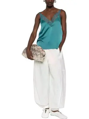 FORTE_FORTE Lace-trim V-neck Spaghetti Strap Top - Blue