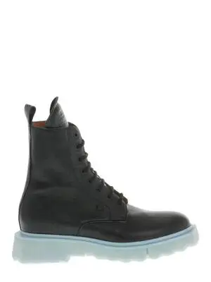 Off-White Leather Lace-up Combat Boots - Black