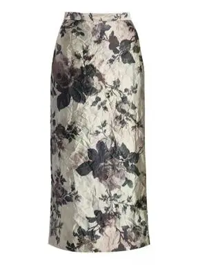 Erdem Floral-print Crinkled Midi Skirt - Neutrals
