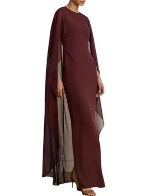 Ralph Lauren Cape-overlay Georgette Maxi Gown - Red