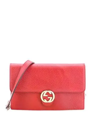 Gucci Interlocking Wallet On Chain Leather Crossbody Bag - Red