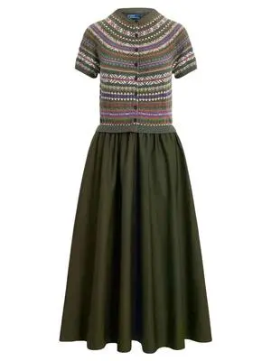 Polo Ralph Lauren Fair Isle Knit Bodice And Cotton Skirt Hybrid Dress - Green