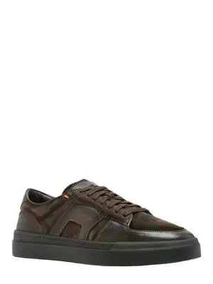 Santoni Paneled Leather And Suede Sneakers - Brown