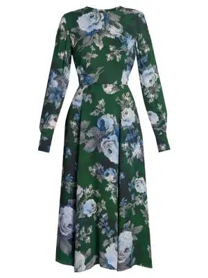 Erdem Floral Print Long Sleeve Dress - Green