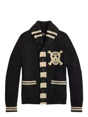 Ralph Lauren Skull Patch Shawl Collar Cardigan - Black