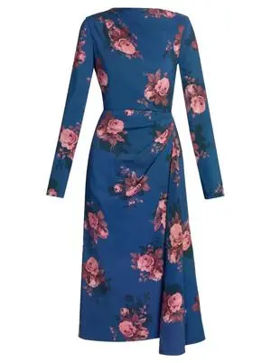 Erdem Floral-print Draped Dress - Blue