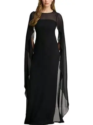 Ralph Lauren Maxi Gown With Cape Overlay - Black