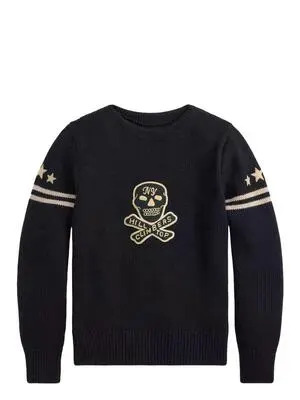 Ralph Lauren Skull Patch Star Embroidered Crew Neck Sweater - Blue