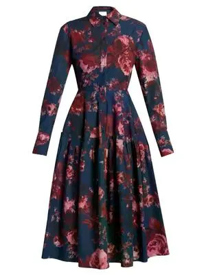 Erdem Floral Print Long Sleeve Shirt Dress - Blue