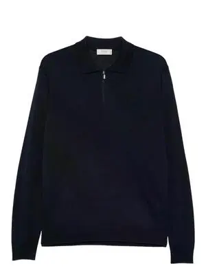 FERRANTE Quarter-zip Knitted Polo Shirt - Blue