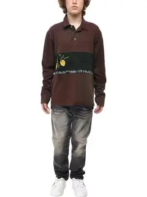 Off-White Embroidered Long-sleeve Polo Shirt - Brown