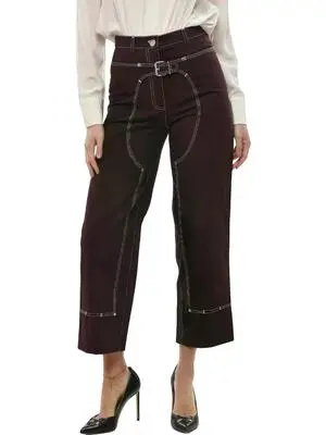 Stella McCartney Contrast Stitch Belted Trousers - Brown