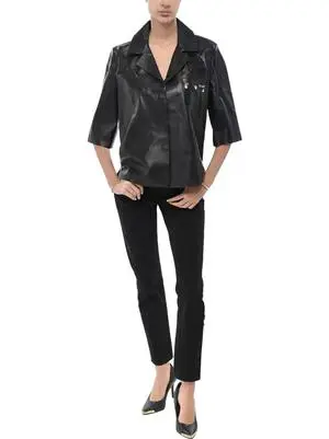 Off-White Leather Bowling Shirt With Snap Buttons - Black