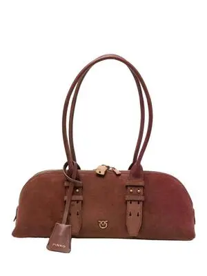 Pinko Suede Top Handle Bag With Padlock Detail - Brown