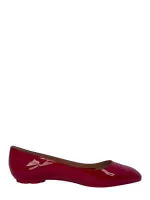 FERRAGAMO Burgundy Leather Horsebit Ballet Flats - Red