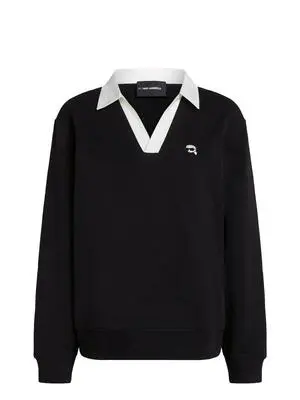 Karl Lagerfeld V-neck Sweatshirt With Logo Patch - Black