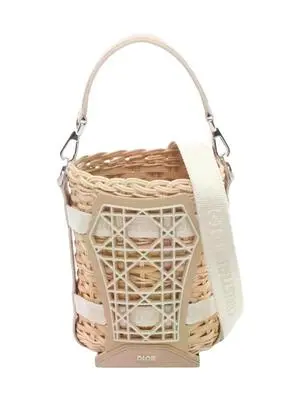 Dior Raffia And Leather Sahara Wicker Bucket Bag Satchel - Brown