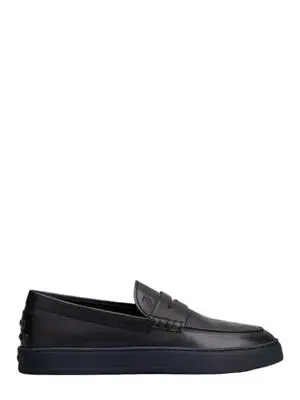 TOD'S Leather Loafers With Penny Bar And Monogram - Blue