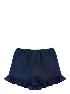 Sleeper Ruffle-trim Linen Shorts - Blue