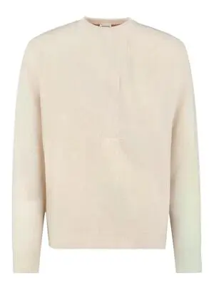 TOD'S Crew Neck Fine Knit Cashmere Sweater With Embroidered Logo - Neutrals