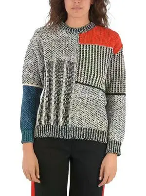 Stella McCartney Patchwork Crochet-knit Crew Neck Sweater - Grey