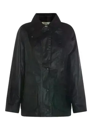 Barbour Waxed Cotton Jacket With Corduroy Collar - Black