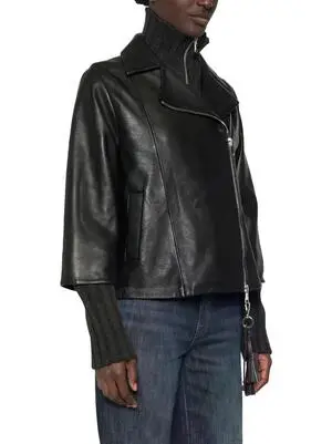 THE JACKIE LEATHERS Layered Leather Jacket - Black