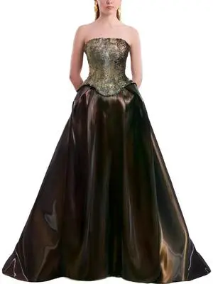 GEMY MAALOUF Embellished Strapless Gown - Brown