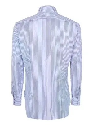 BARBA NAPOLI Vertical-stripe Long-sleeve Cotton Shirt - Blue
