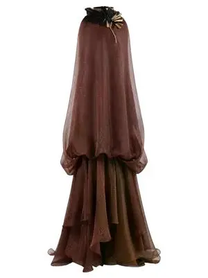 GEMY MAALOUF Pleated Ruffle Tiered Dress - Brown