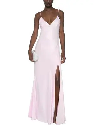 Alberta Ferretti Satin Finish Side Slit Maxi Dress - Pink