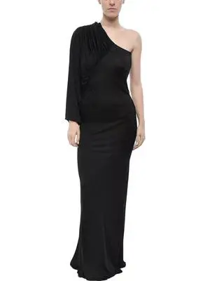 Saint Laurent One-shoulder Maxi Dress With Ruched Detailing - Black