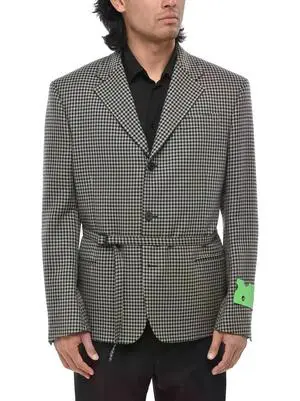 Off-White Houndstooth-pattern Belted Blazer - Grey