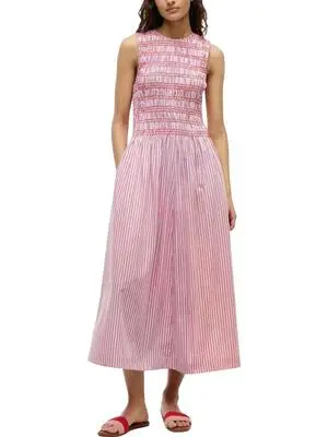 Tommy Hilfiger Smocked Striped Midi Dress - Red