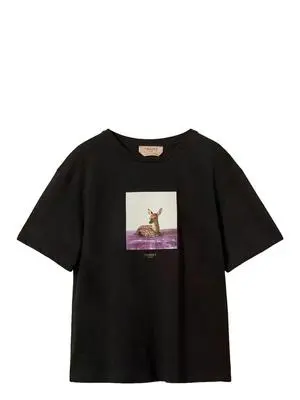 TWINSET Graphic Print Crewneck Cotton T-shirt - Black