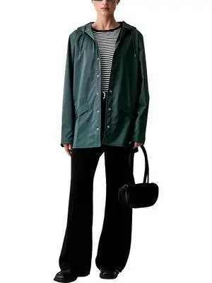 Rains Hooded Press-stud Coat - Green