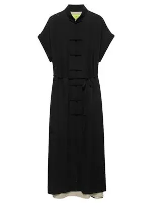 Shanghai Tang Mandarin Collar Silk Frog Fastening Shirt Dress - Black
