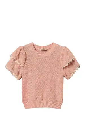 TWINSET Crew Neck Jumper With Flounces And Scalloped Trim - Pink