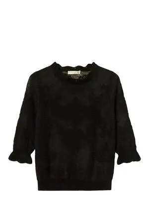 TWINSET Jacquard Alpaca Blend Jumper With Scalloped Trim - Black