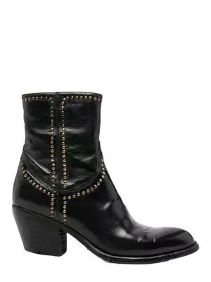 LEMARGO Stud Embellished Leather Ankle Boots - Black